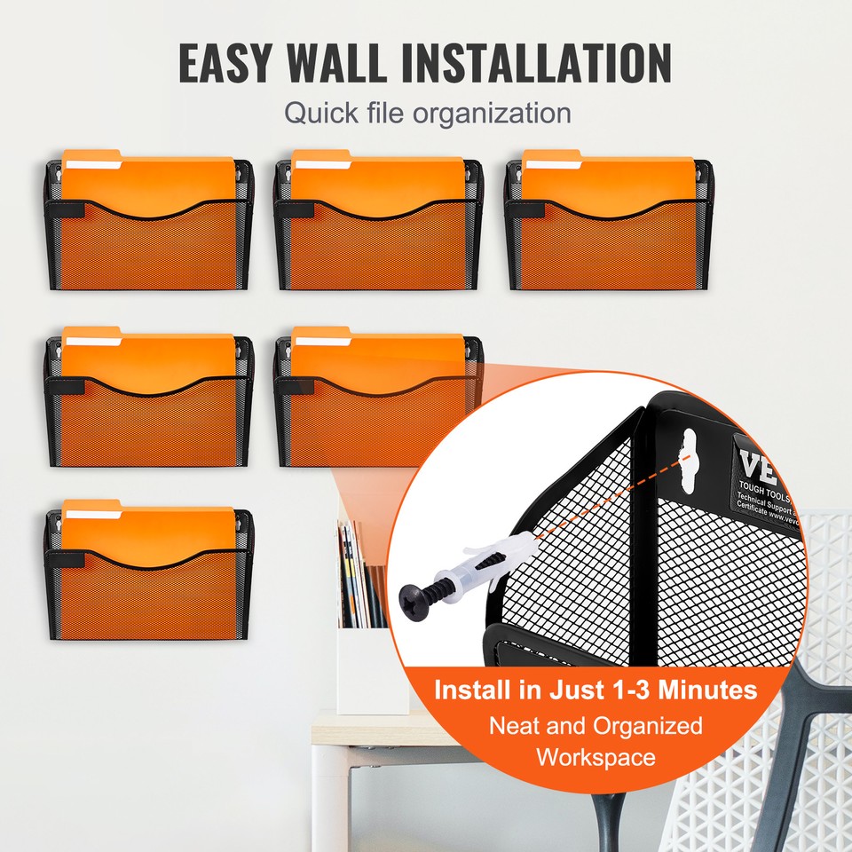 Uimoso File Wall Rack Mesh Wall File Holder 6-Piece 1 Pocket for Office ...