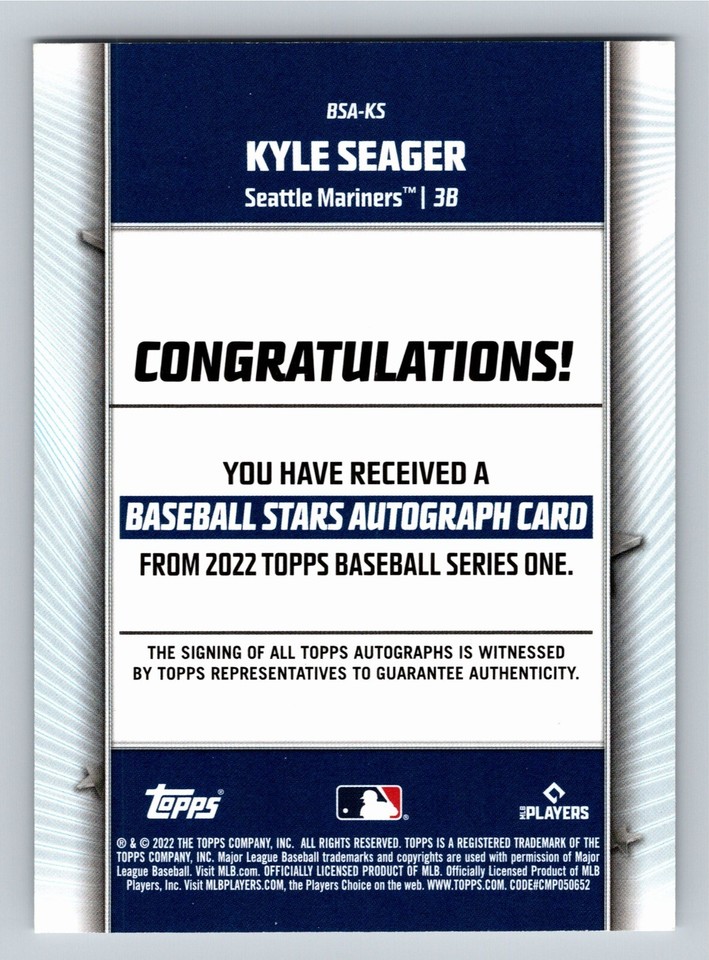 2022 Topps Baseball Stars Auto Kyle Seager Autograph Seattle Mariners ...