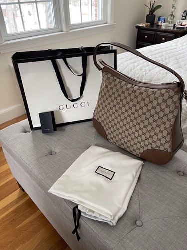 Gucci Original GG Bree Canvas Leather Hobo Handbag | eBay