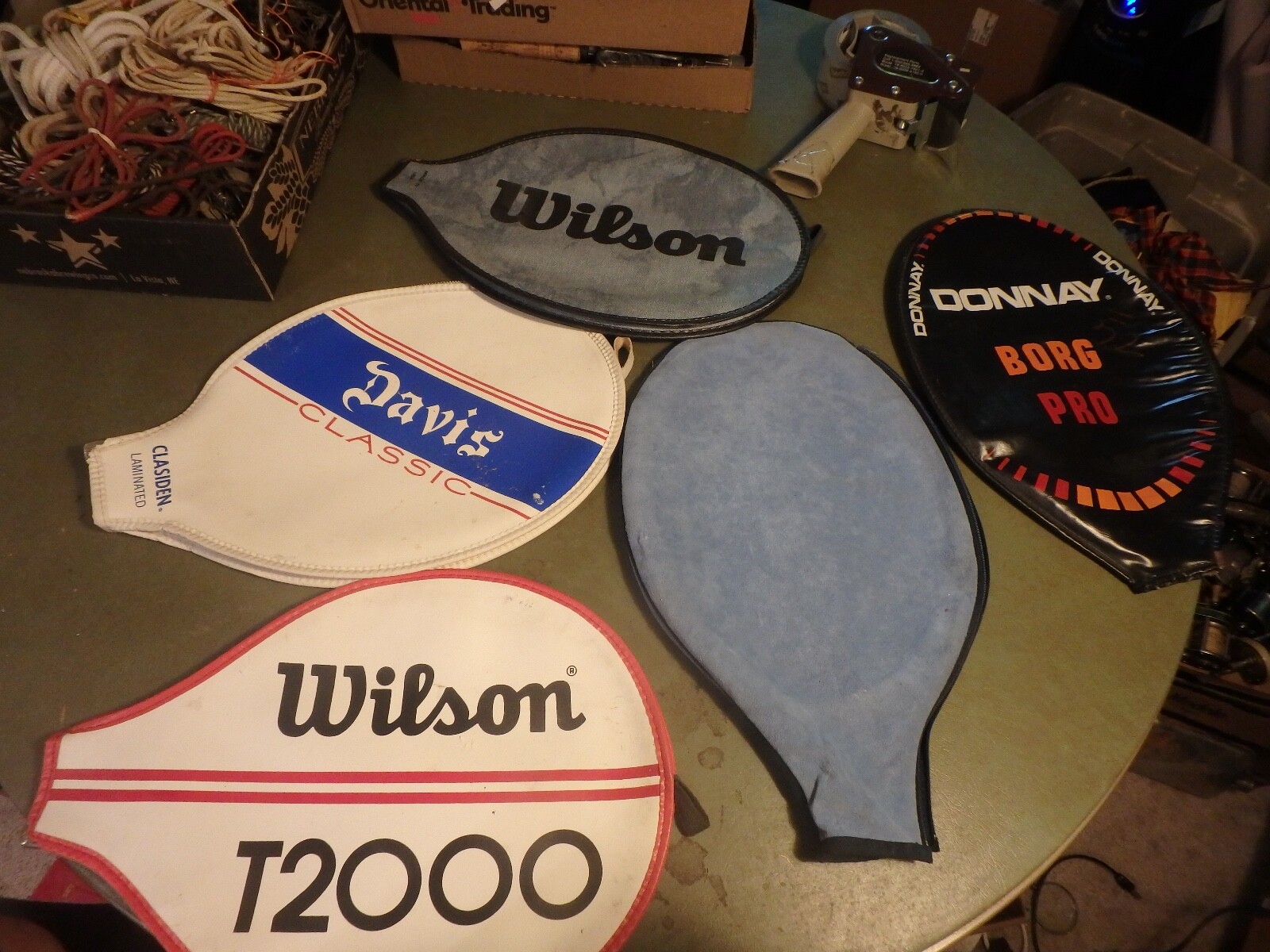1T-vintage bundle of 5 TENNIS racket zippered covers, borg,t2000, davis ...
