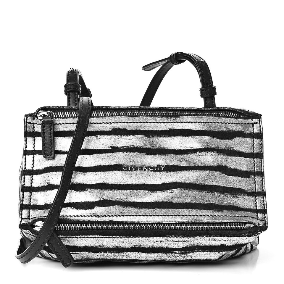 New Givenchy Metalic Calfskin Striped Mini Pandora Black Silver Bag ...