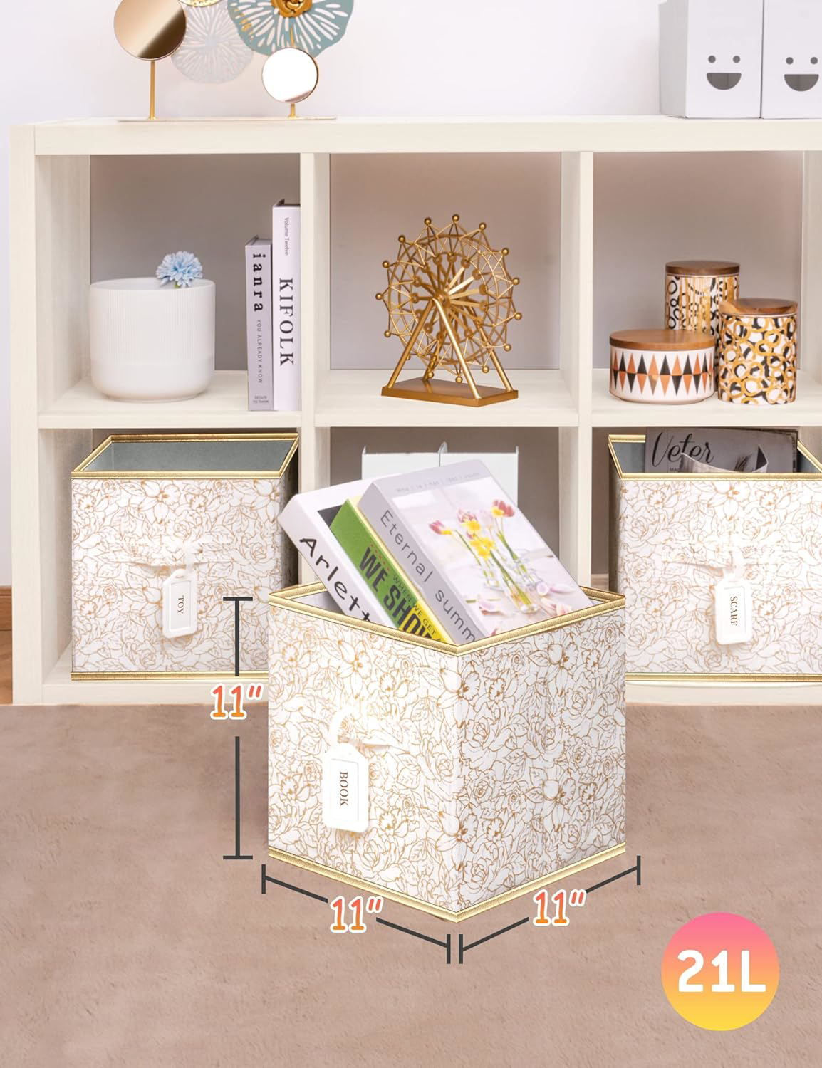 DAMAHOME Collapsible Storage Cube Bins - Fabric Cubby Organizer,Gold ...