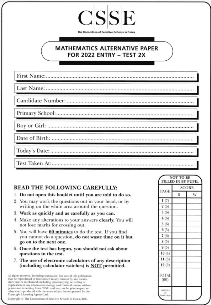 CSSE 11+ 2022 Entry Main Day & Alt Day Past Papers PDF Email Only. PLS ...