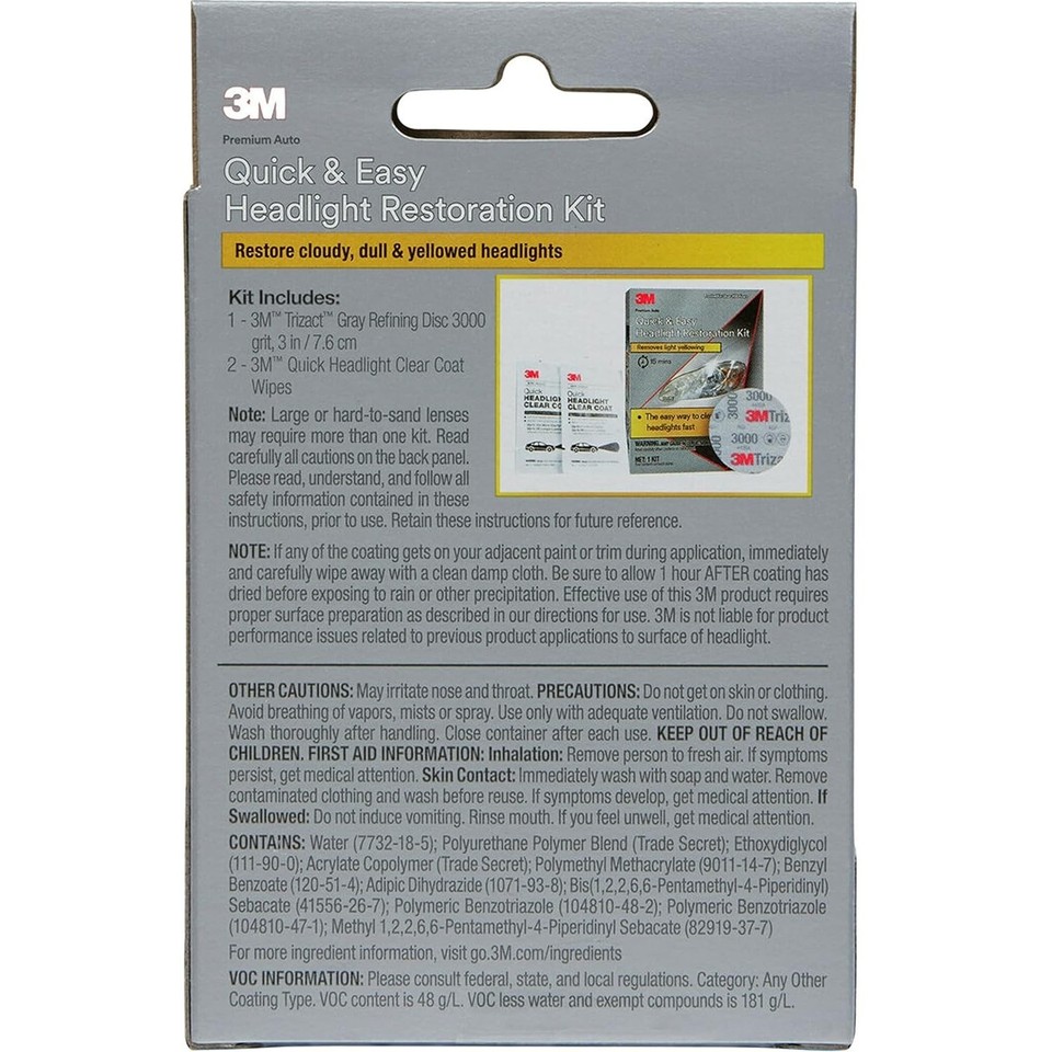 3M Quick and Easy Headlight Restoration Kit, Removes Light Yellowing in ...