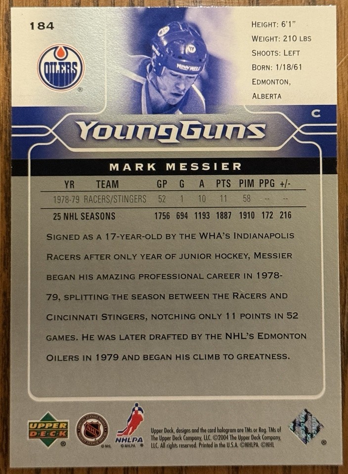 2004-05 Upper Deck Young Guns Retro UD Mark Messier Edmonton Oilers ...