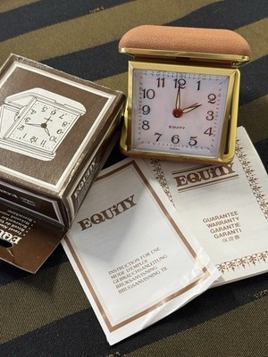 Vintage Equity Travel Alarm Clock Wind Up Brown Case Old Stock Brand ...