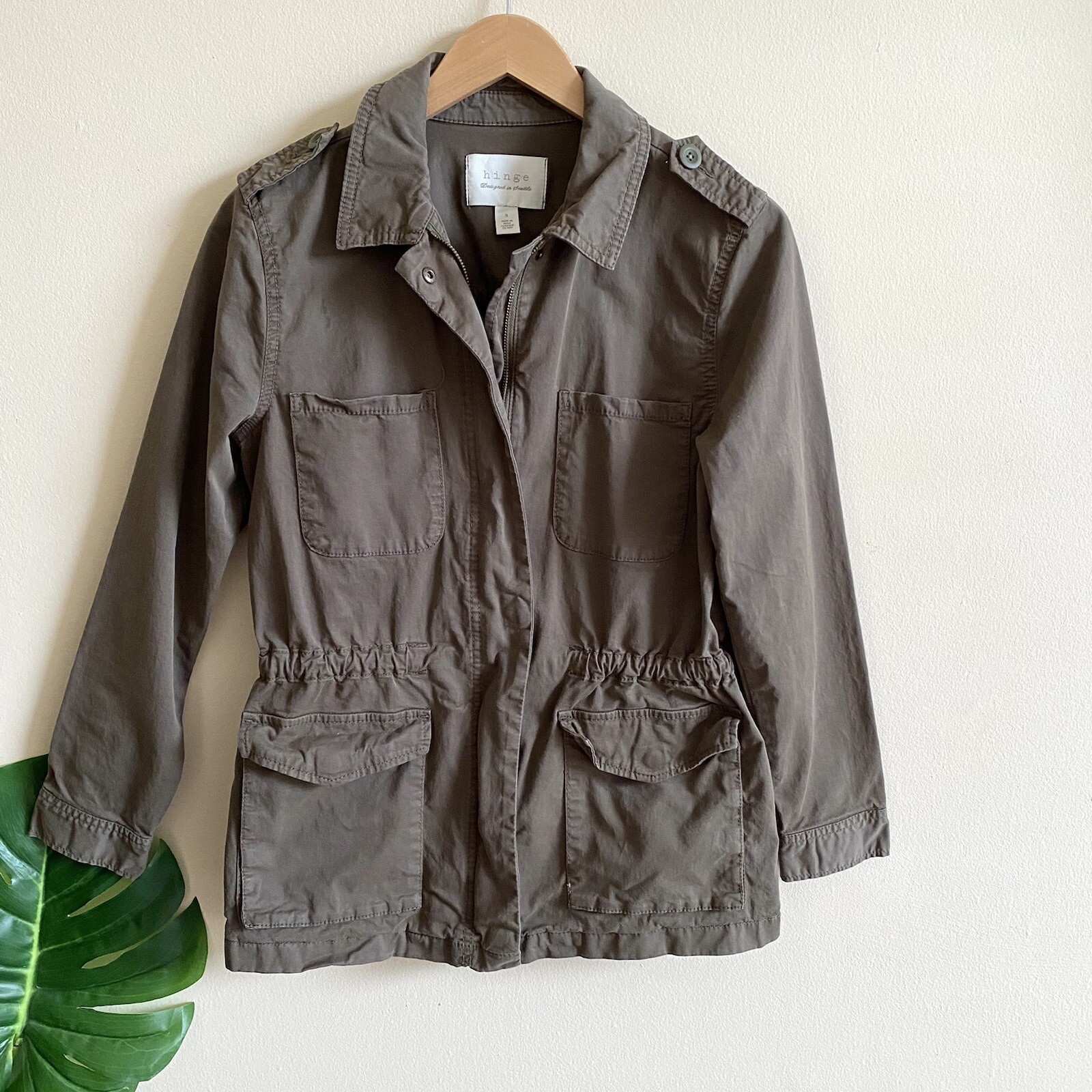 HINGE Utility Jacket Zip Front Army Green, Women's Si… - Gem