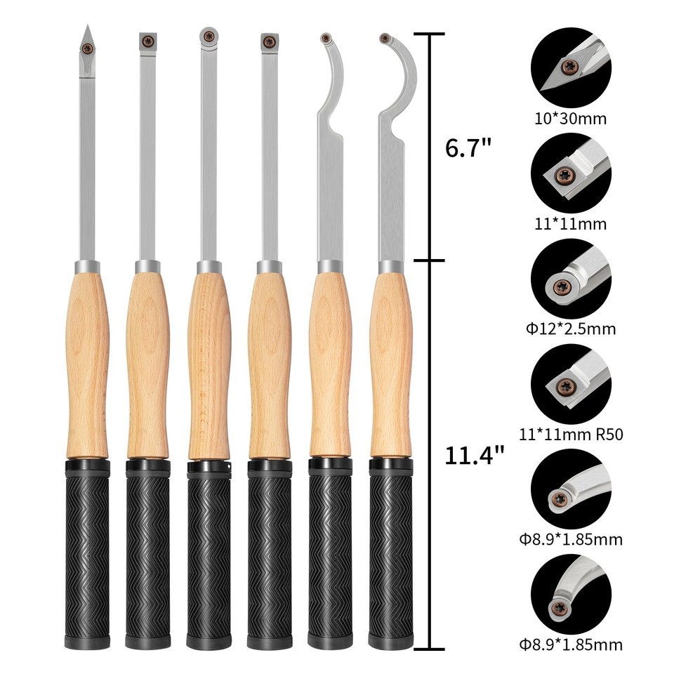 18.3" Full Size Carbide Tip Wood Lathe Turning Tool Kit, Lathe Roughing ...