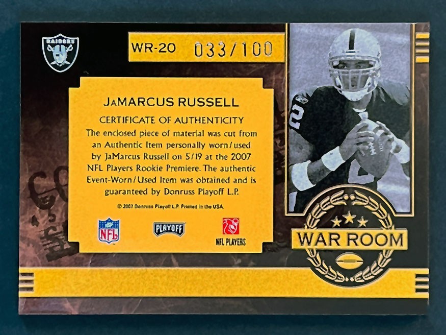 2007 Playoff Absolute Memorabilia #WR-20 JaMarcus Russell /100 War Room ...