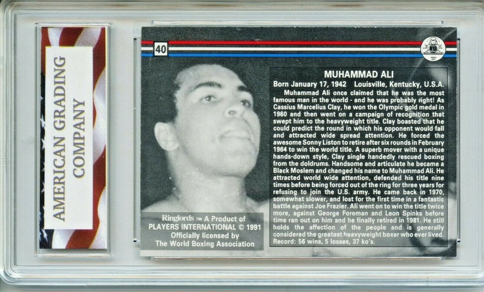 1991 Ringlords Boxing #40 Muhammad Ali Rookie AGC 10 Gem Mint | eBay