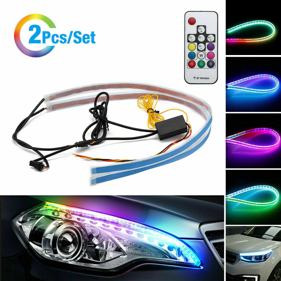 2x LED 60cm Light Sequential Flexible Turn Signal Strip For Car Motors ...