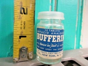 Vintage SMALL Glass Bufferin Bottle 12 Antacid Analgesic Medicine ...
