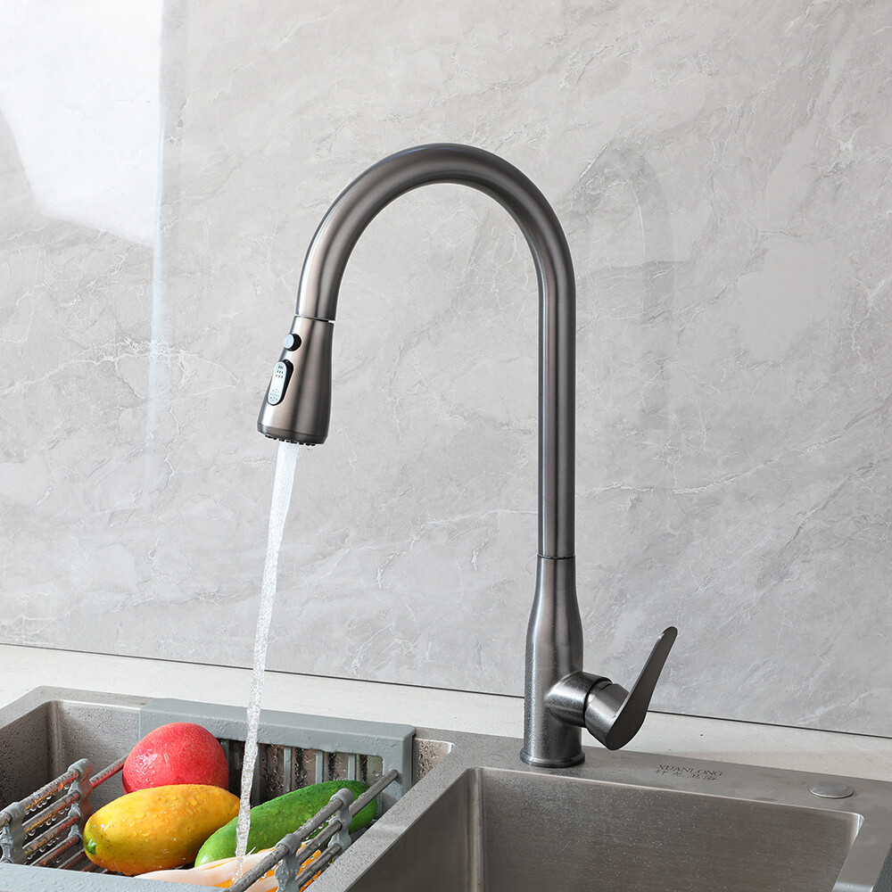 Kitchen Faucet Gun Metal Single Handle&Hole Deck Mounted Brass Vanity ...