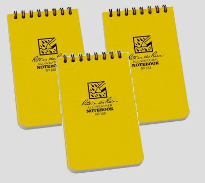 3~ RITE IN THE RAIN Water Weatherproof Top Spiral Notebook 3x5" Note ...