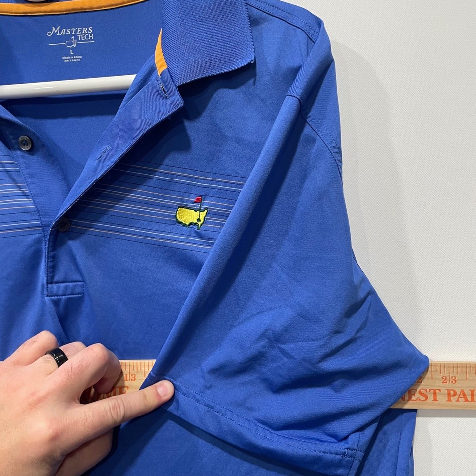 MASTERS TECH Golf Polo Shirt Mens Large Blue Short Sleeve Masters Logo ...