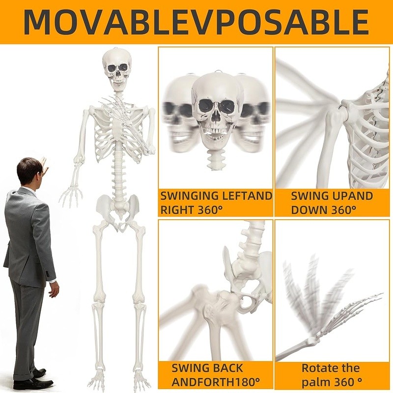 Giant Realistic Halloween Skeleton Poseable Joints Spooky Decoration ...