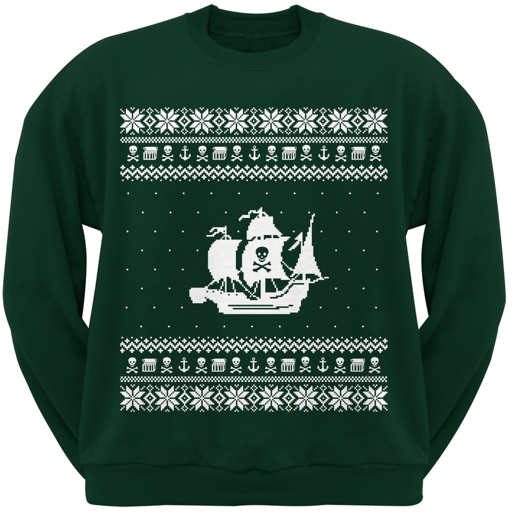 Pirate Ship Ugly Christmas Sweater Adult Green Crew Neck Sweatshirt | eBay