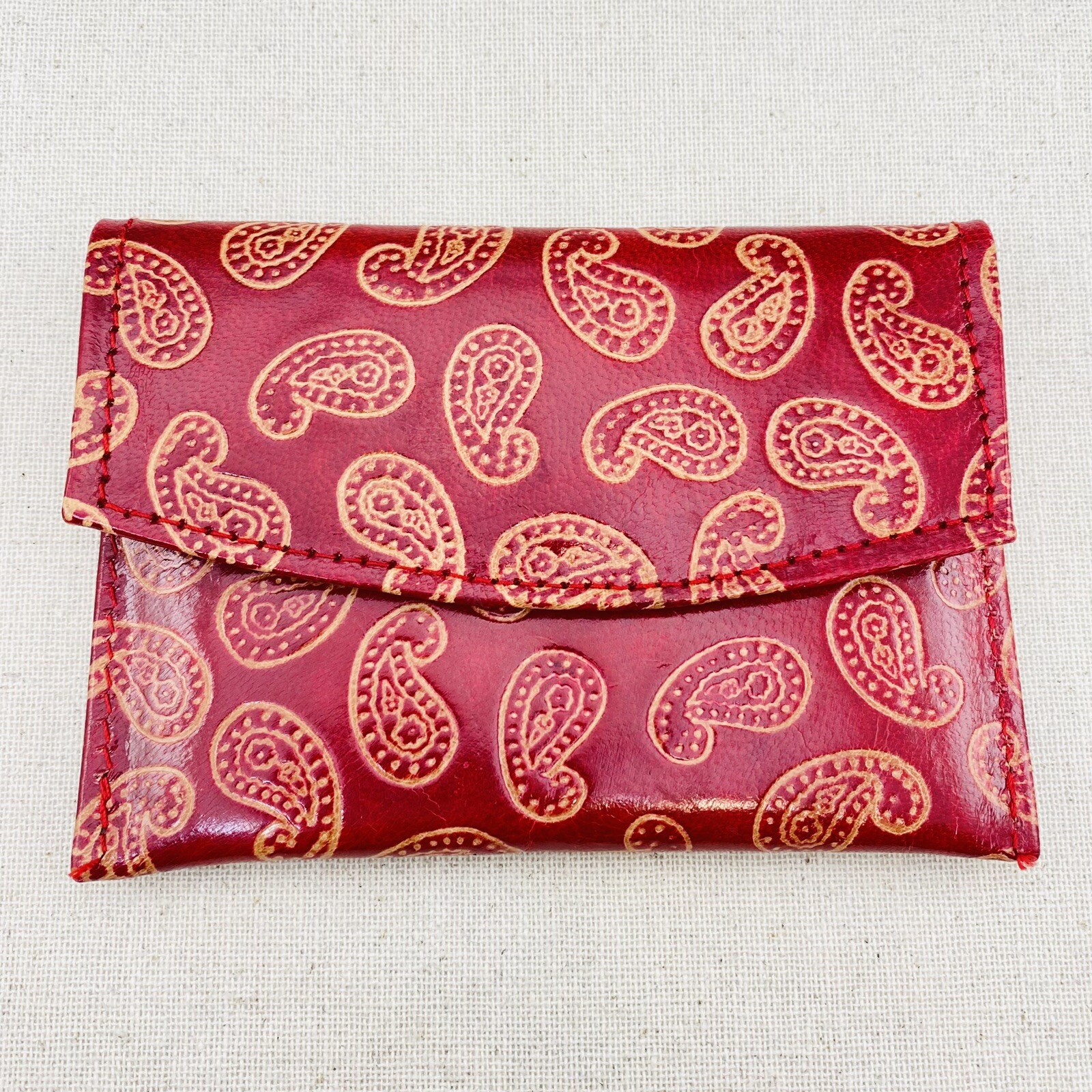 Handcrafted Red Paisley Stamped Leather Wallet - New from India | eBay