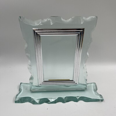 Vintage Thick Patterned Glass Table Top Large Picture Frame Footed ...