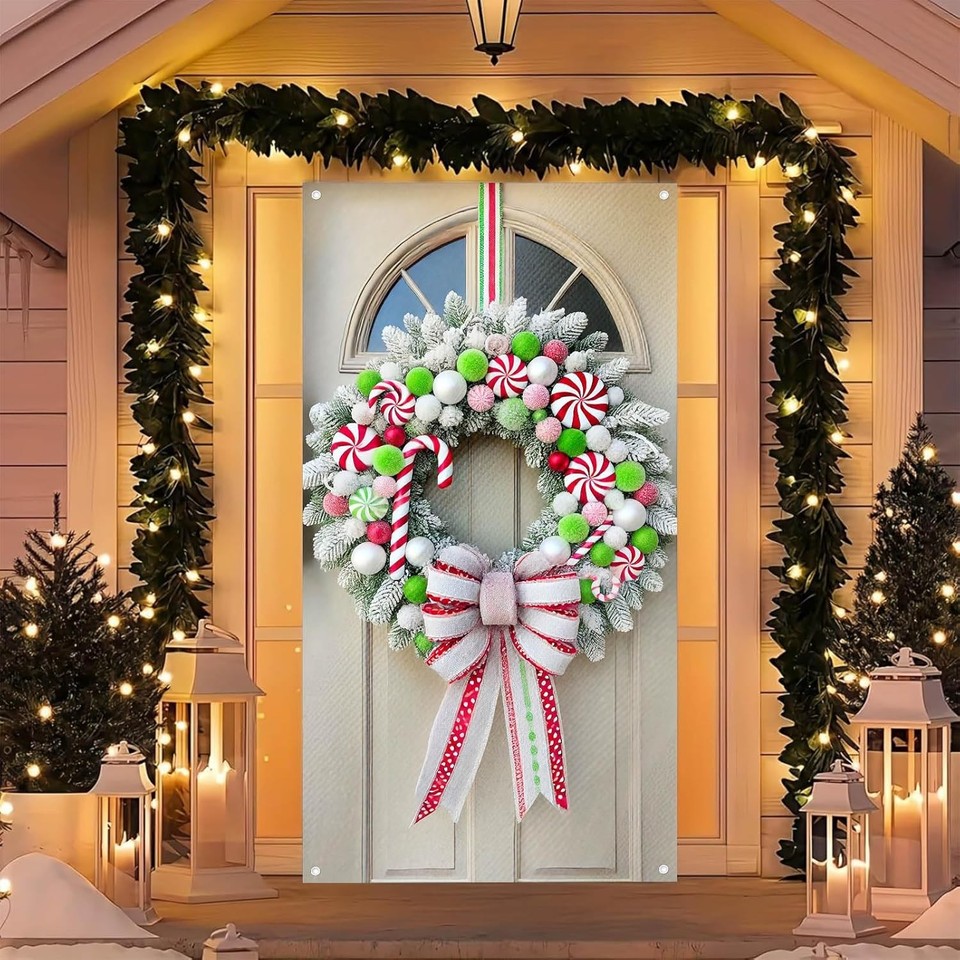 Christmas Candy Wreath Banner –Peppermint Swirl Xmas Door & Wall Decor ...