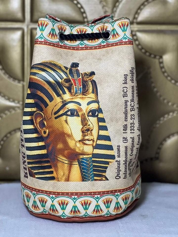Rare Egyptian Drawstring Bucket Bag Handmade Linen Canvas with Pharaoh ...