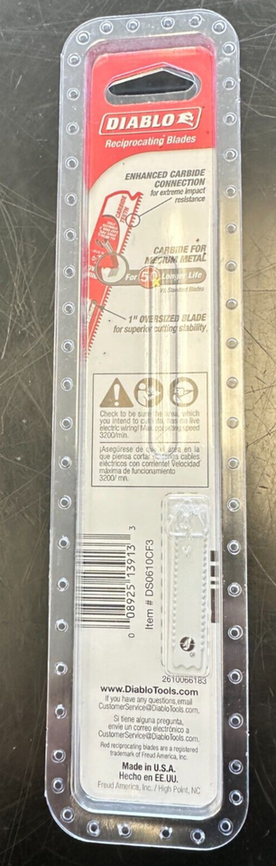 Diablo 6" DS0610CF3 Carbide Tipped Metal Recip Blades 10 TPI 3 Pack ...