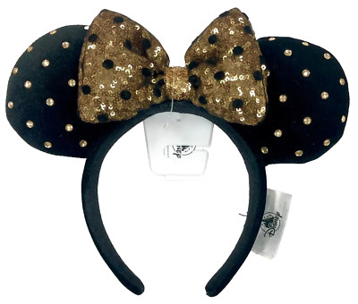 Disney Parks Black Jeweled Studded Gold Minnie Mouse Ears Headband - NEW | eBay