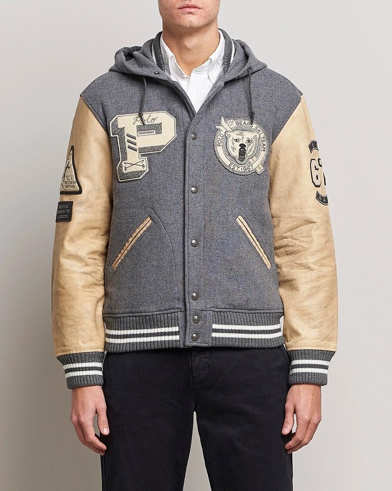 Polo Ralph Lauren Bear Wool Leather Ski P Varsity Letterman Preppy ...