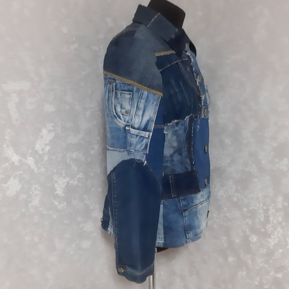 Patchwork denim blue jacket size M, Boro jacket from recycled distressed jeans | eBay