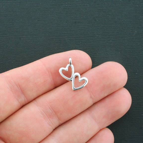 BULK 50 Hearts Charms Antique Silver Tone Double Hearts - SC4450 | eBay