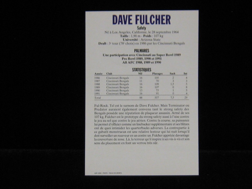 1992 Dave Fulcher Cincinnati Bengals NewSport NFL From France in French ...