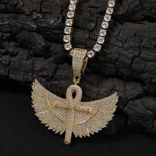 Hip Hop Jewelry Big Wings Anhe Cross Pendant Gold Filled Zircons Rapper ...