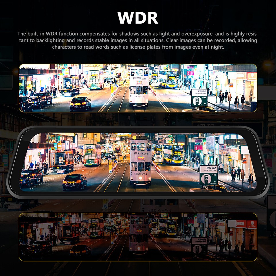 9.66" Rear View Mirror Dash Cam Wireless Apple CarPlay Android Auto GPS ...