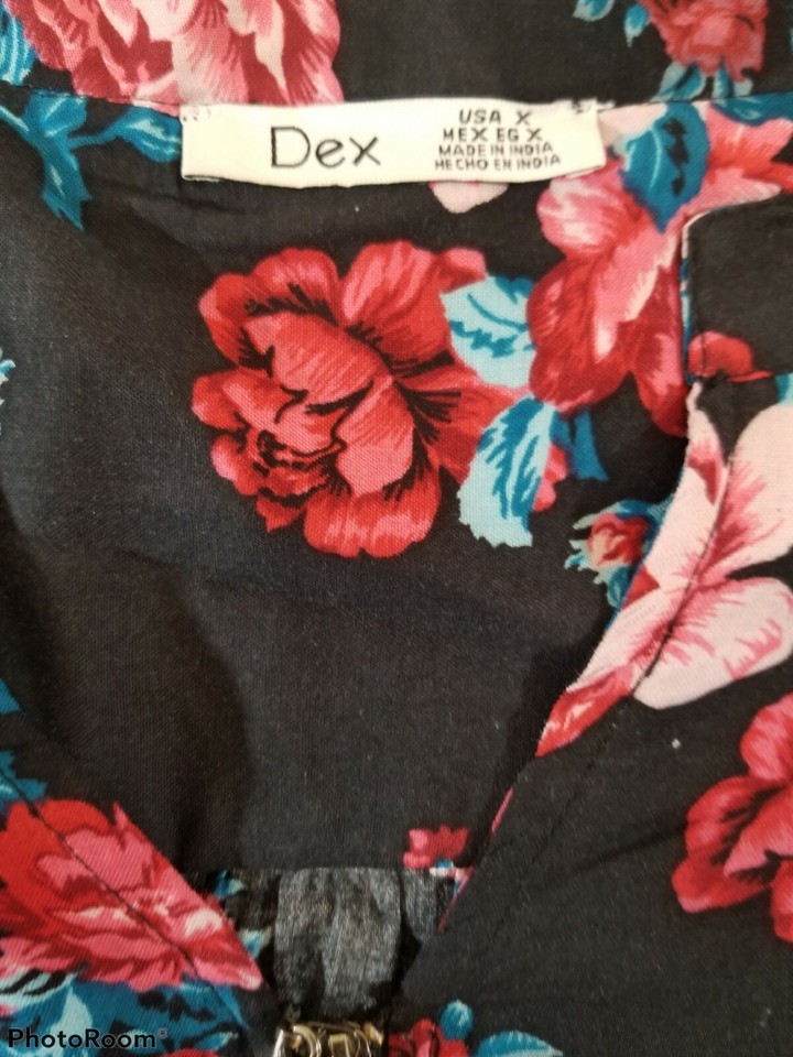 Dex Plus Women Dress Black Color Floral Size X With Adjustable ...