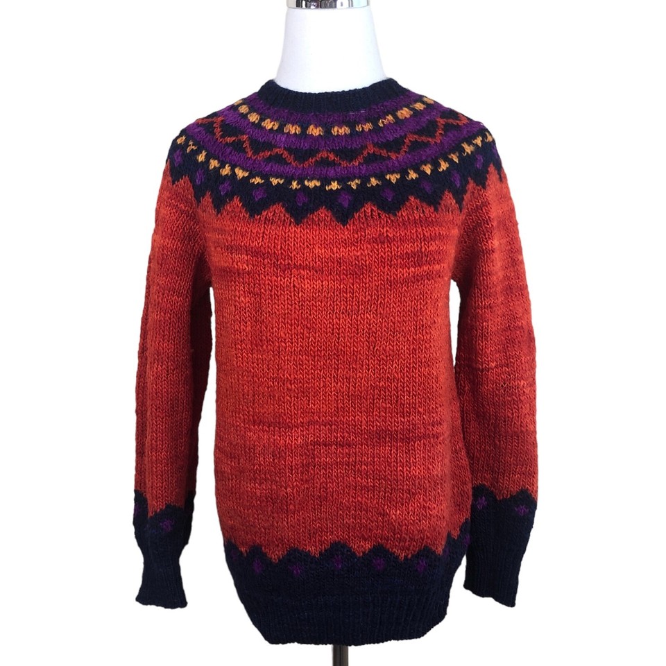 Vintage Wool Sweater Chunky Hand Knit Uruguay Adult Small Fair Isle ...