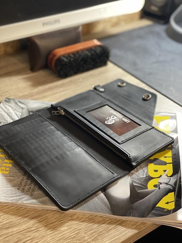 Genuine Soft Leather Long Biker Trucker Motorcycle 7" Wallet W/ Chain ...