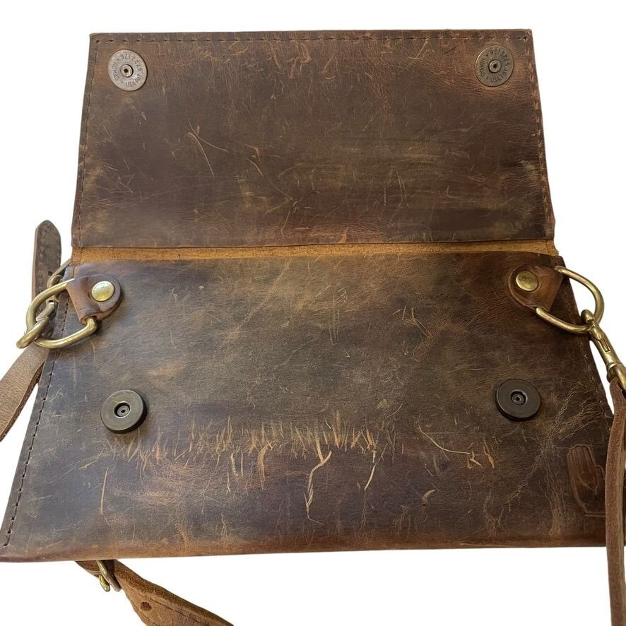 Handmade Distressed Leather Crossbody Bag Retro Rustic Academia Casual ...