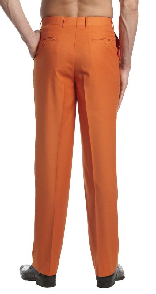 CONCITOR Men's Dress Pants Trousers Flat Front Slacks Solid ORANGE ...