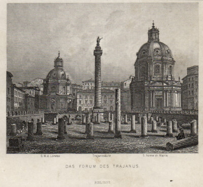 Rome Piazza Del (le) Foro Trajano Original Table en Acier Bibl. Inst ...