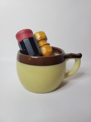 Vtg Shaving Mug With 2 Brushes- 1 Erskine Pure Badger Set In Rubber | eBay