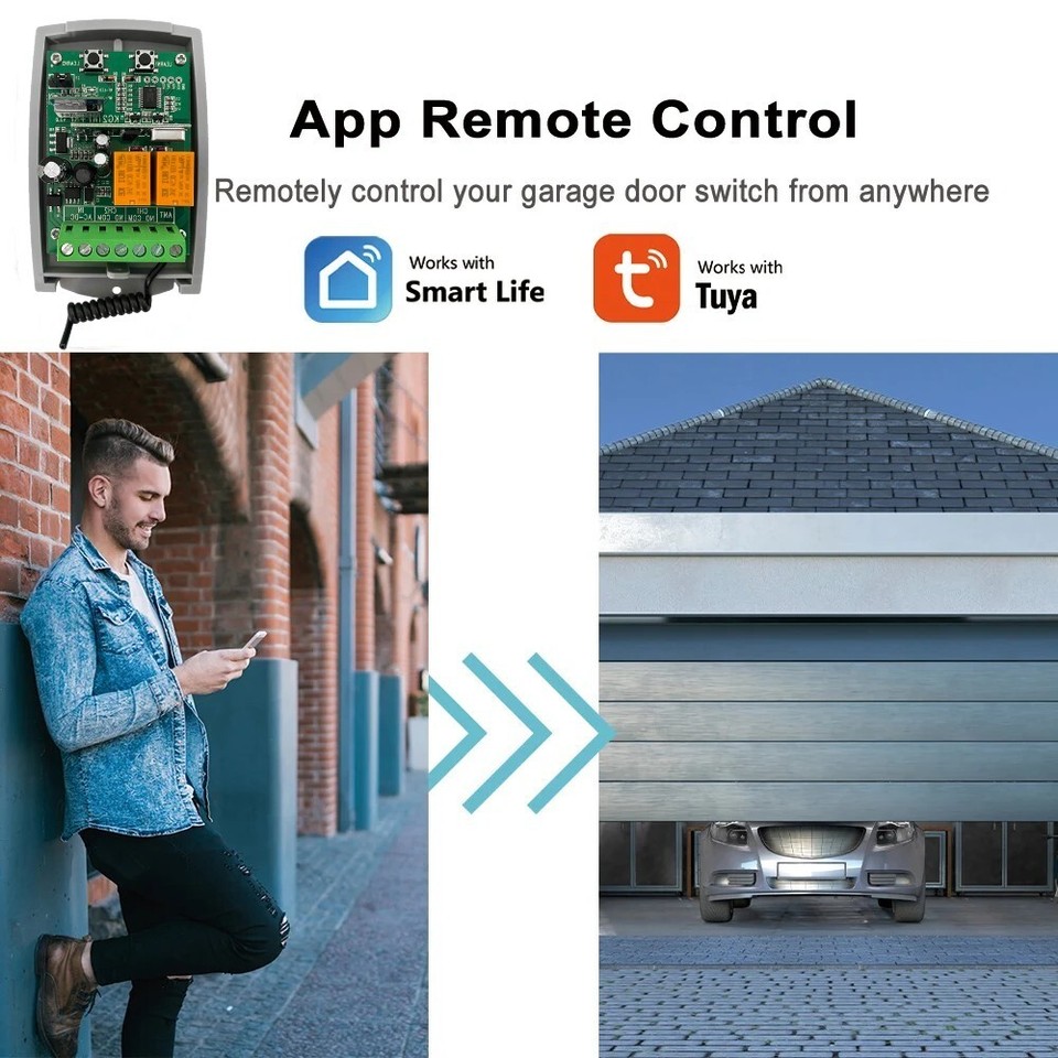 2CH Tuya WiFi 433mhz Garage Door Remote Control Receiver Switch DC AC ...