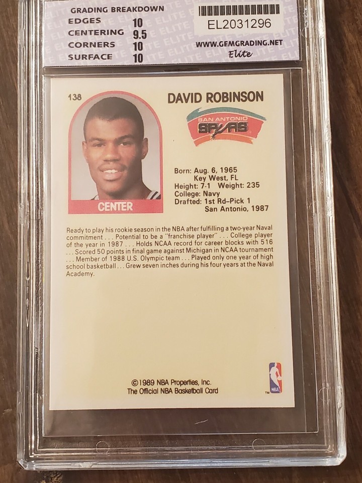 1989 HOOPS DAVID ROBINSON ROOKIE CARD /SHORT PRINT! /GEM ELITE 10 ...