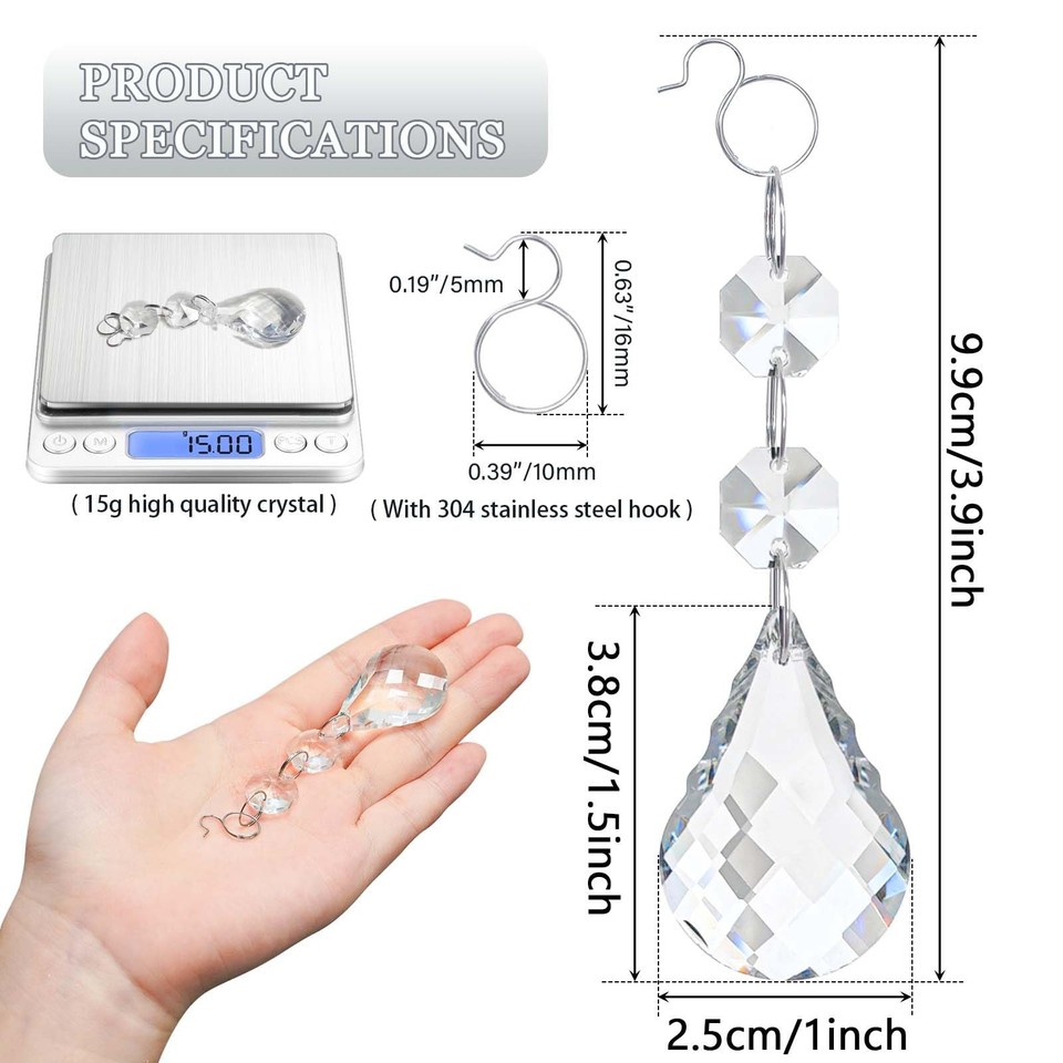 12 Pcs 38mm Clear Crystal Teardrop Pendants with Hook, Chandelier ...