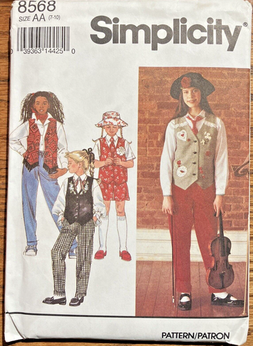 Simplicity Pattern 8568 - Girls' Pants or Shorts Lined Vest Necktie Hat ...