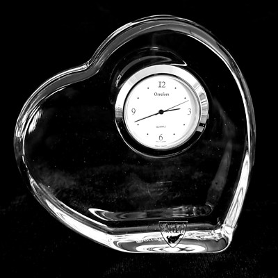 Orrefors Crystal Heart Clock NIB Made in Sweden | eBay