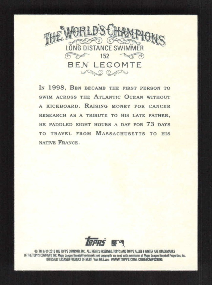 Ben Lecomte 2018 Allen & Ginter Swimmer Card #152 | eBay