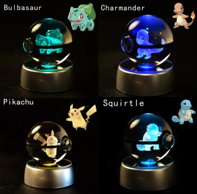 Pokemon 3D Crystal Ball Pokeball LED Light Pikachu Squirtle Charmander ...