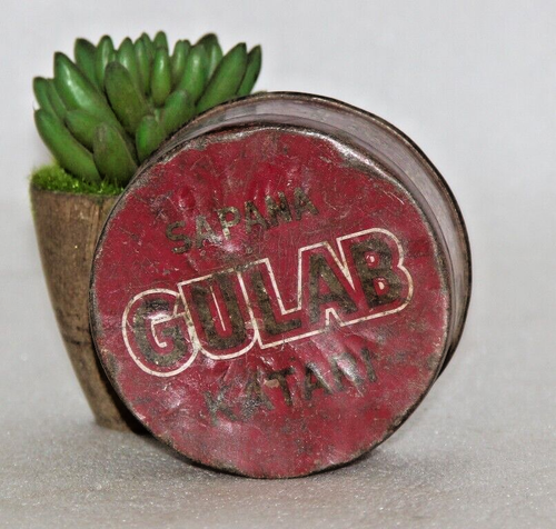Vintage GULAB Katri Litho Print Round Storage RED Tin Box 14233 | eBay