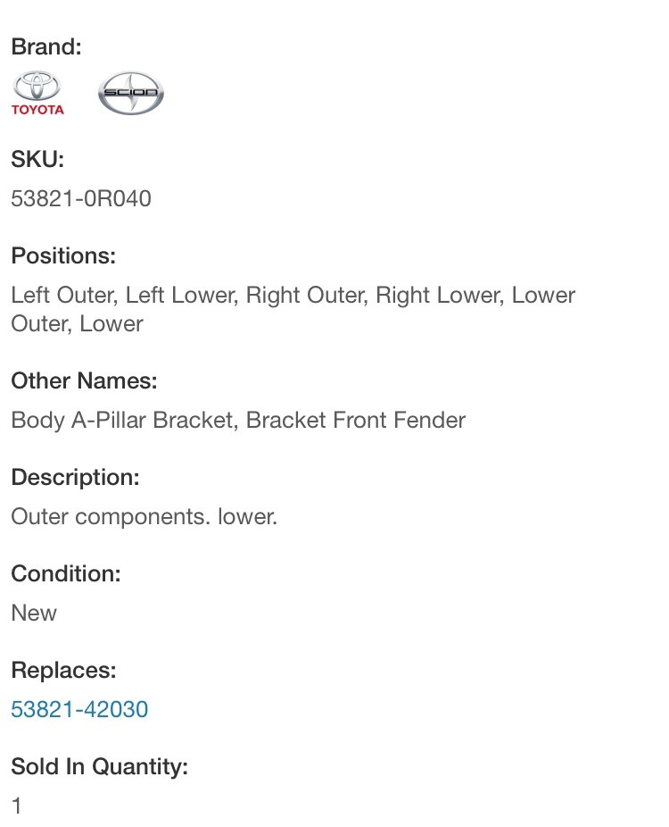 Genuine OEM 2019-23 Rav4 Toyota 53821-0R040 Bracket Fender Front, Lower ...