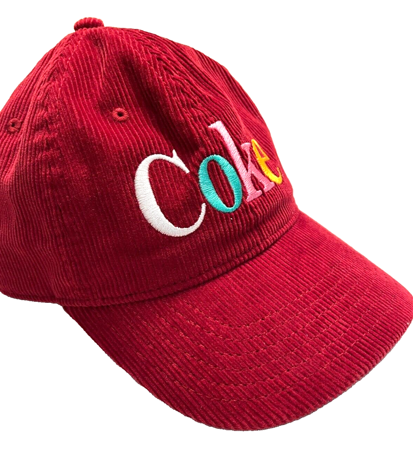 Coca Cola Coke Ball Cap Hat Red Corduroy Embroidered Strap Back Retro ...